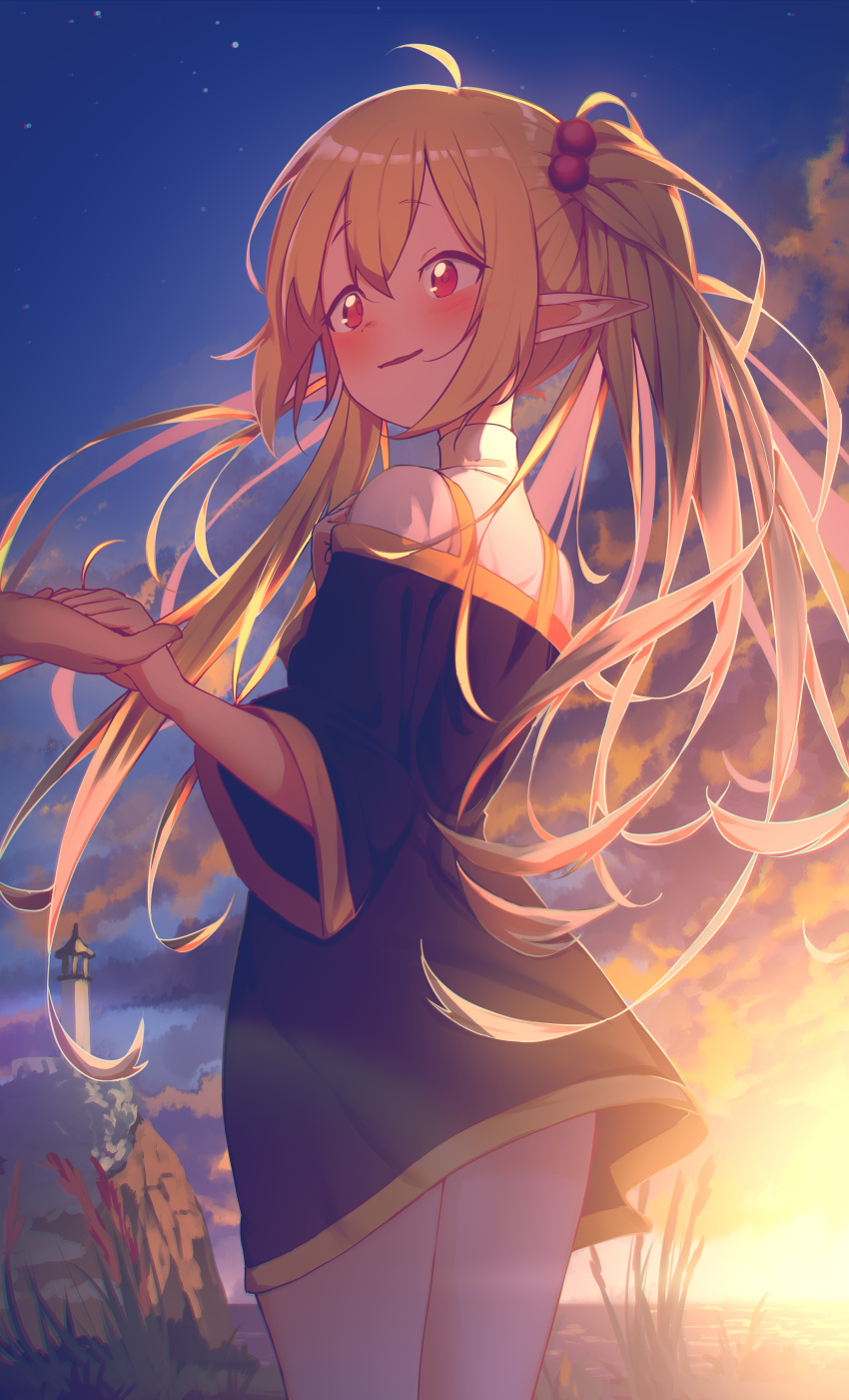 Safebooru - 1girl absurdres ahoge back black dress blonde hair blush borrowed character ...