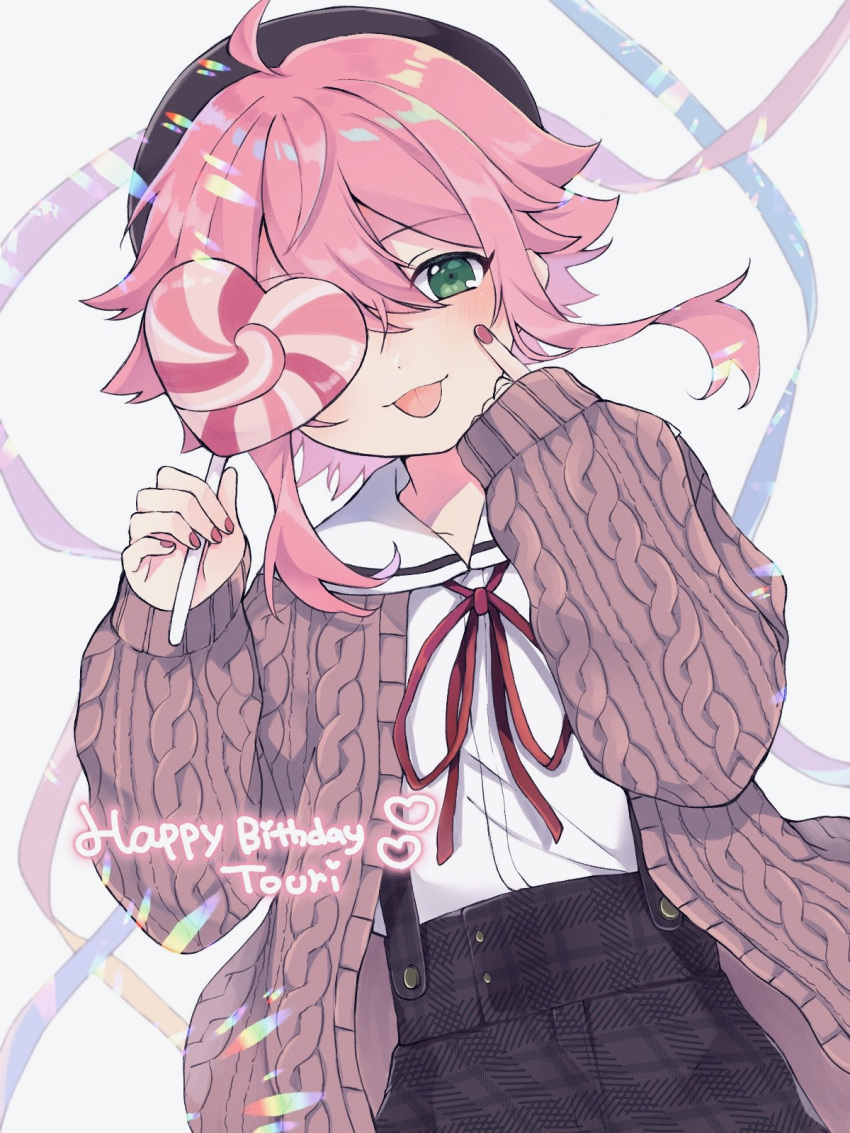 Safebooru - 0ihara 1boy :3 :p ahoge akanbe androgynous beret black hat ...