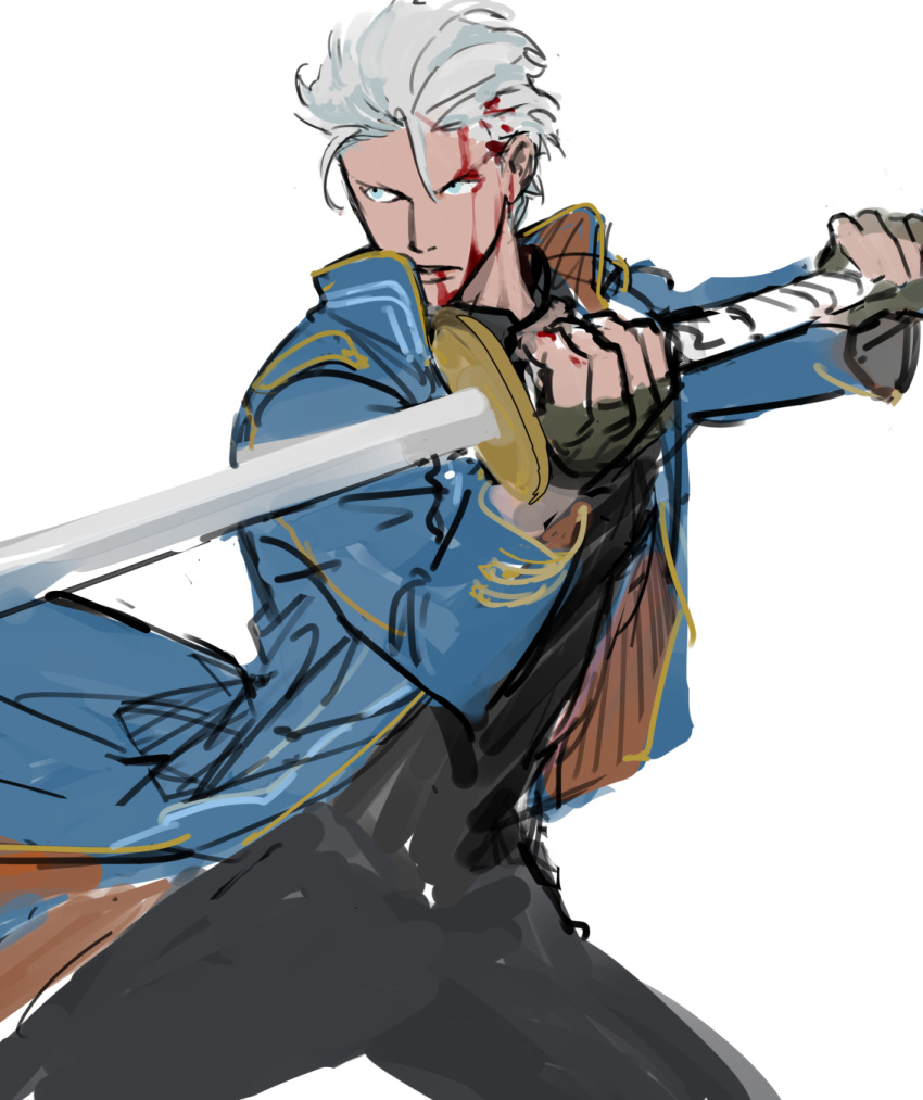 Safebooru - 1boy black gloves blood blood from mouth blood on face blue ...