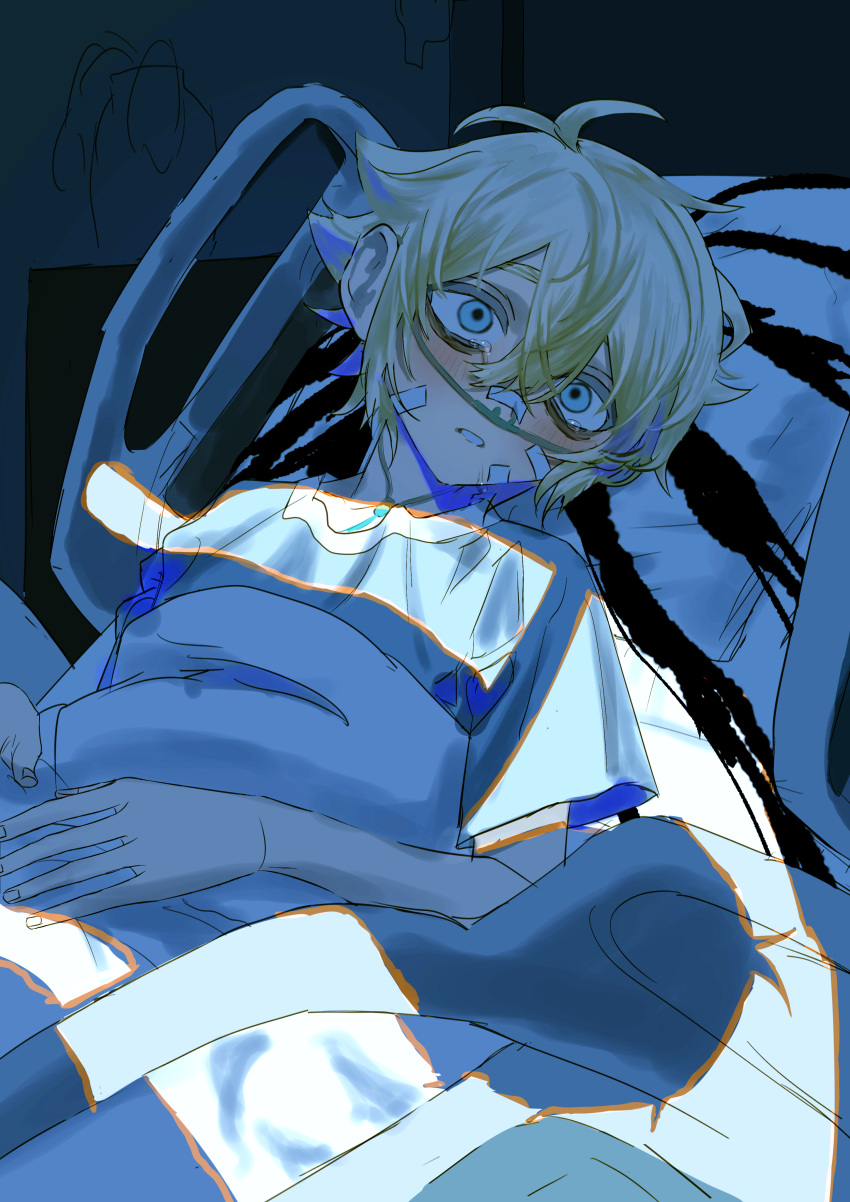 Safebooru - 1boy absurdres antenna hair basil (faraway) (omori) basil (omori) bed blonde hair ...