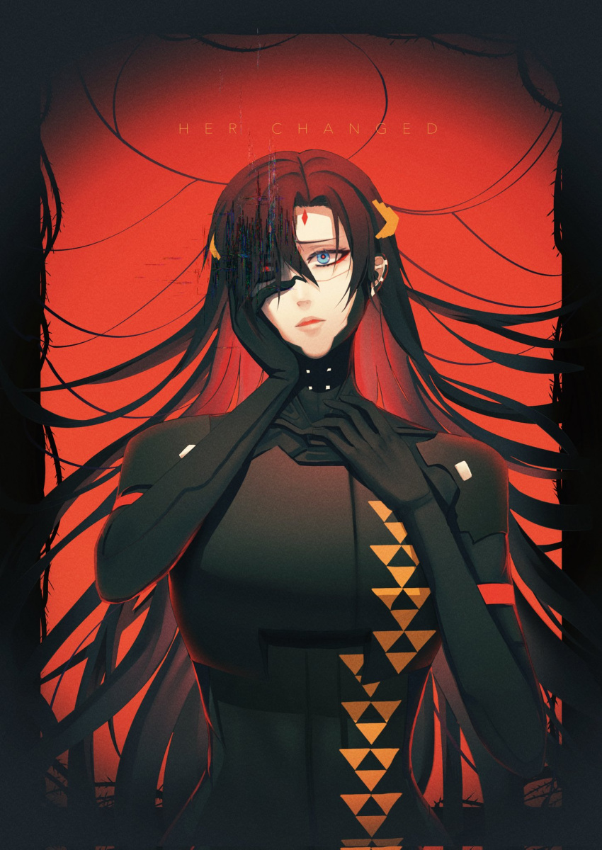 Safebooru - 1girl androgynous black border black hair blue eyes border ...