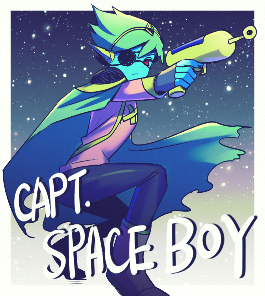 Safebooru - 1boy blue skin boots cape captain spaceboy character name colored skin eyepatch ...