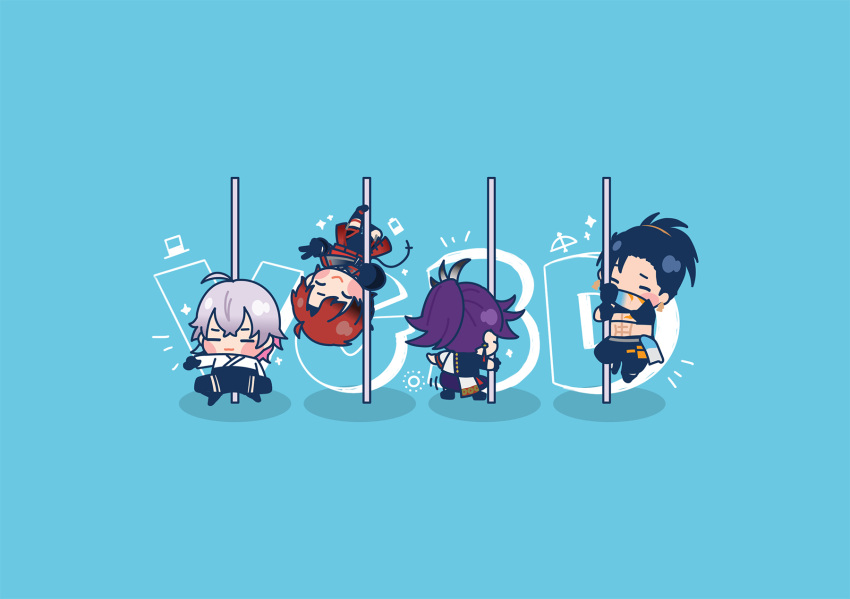 Safebooru - 4boys ahoge banzoin hakka black hair blue background chibi ...