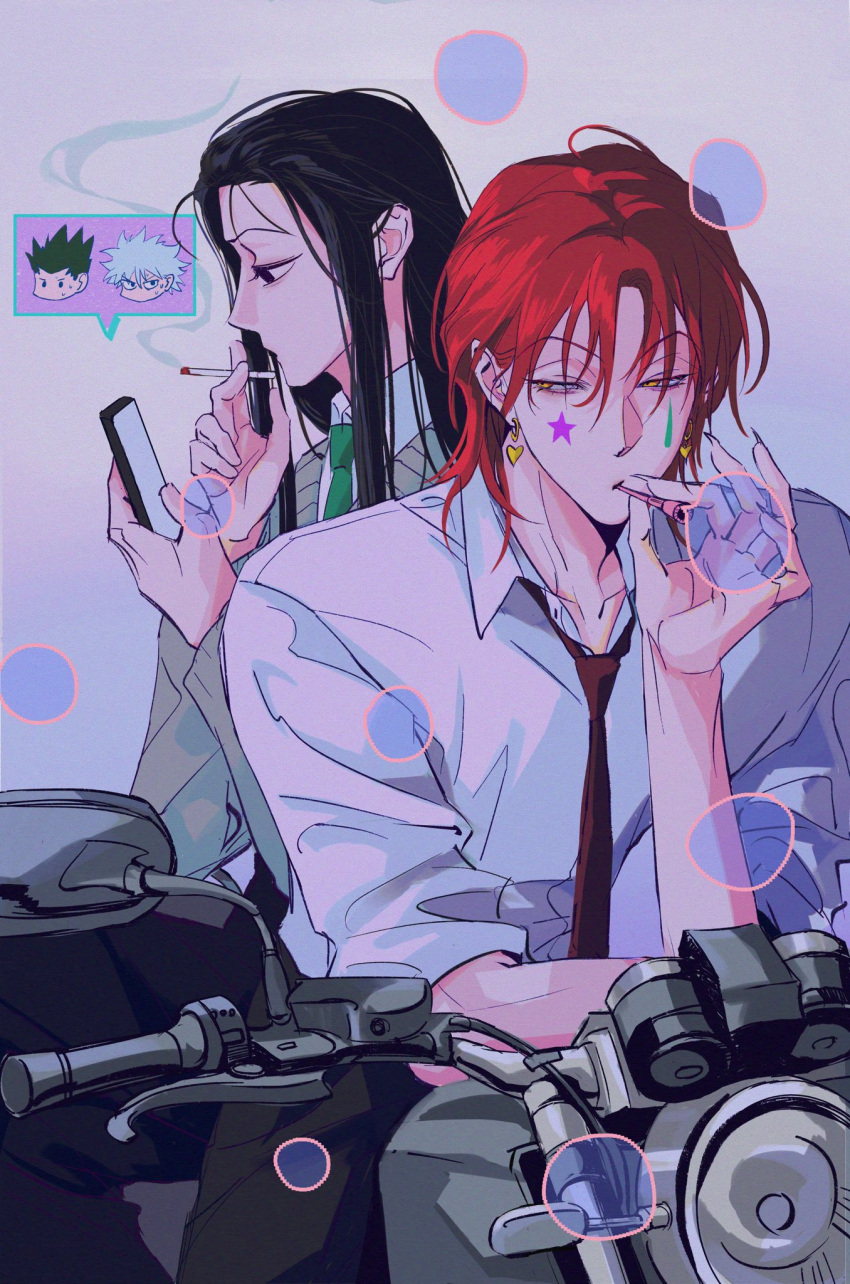 Safebooru - black eyes black hair blowing bubbles brown necktie bubble cigarette earrings ...