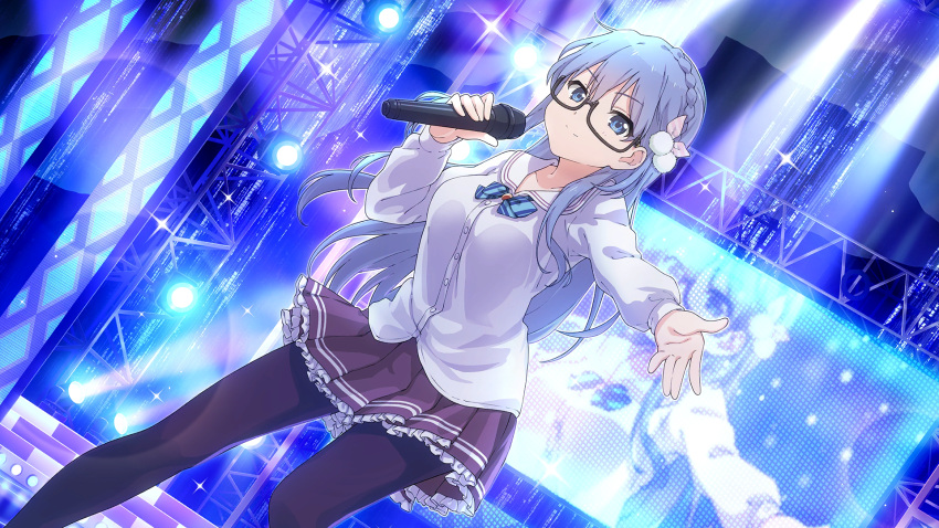 Safebooru - 1girl 22/7 22/7 ongaku no jikan black-framed eyewear black pantyhose blue bow blue ...