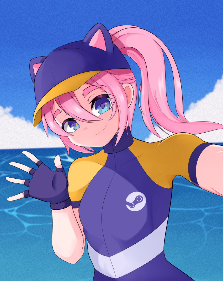 Safebooru - 1girl absurdres animal ear headwear animal hat baseball cap beach bike jersey blue ...