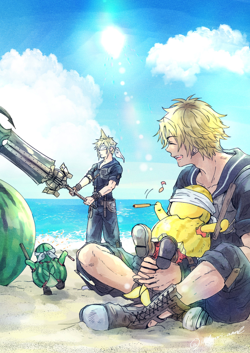 Safebooru - absurdres beach black sailor collar blonde hair closed eyes ...