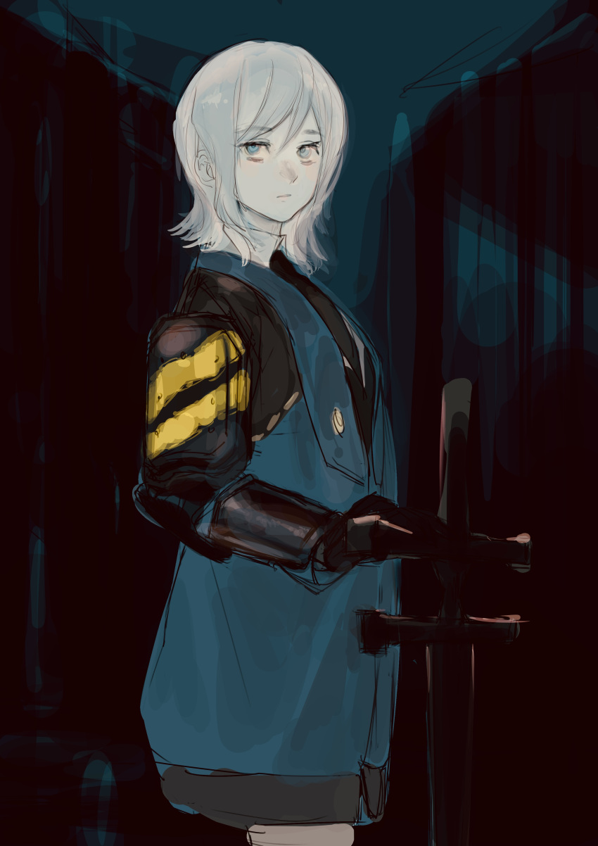 Safebooru - 1girl absurdres black gloves black jacket blue eyes blue vest closed mouth cowboy ...