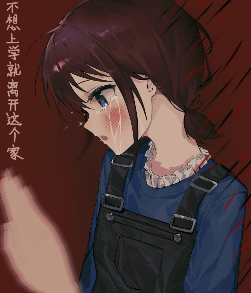 Safebooru - 1girl 1other absurdres angry anli (jwcpp4sum0mgk5r) black overalls blue eyes blue ...