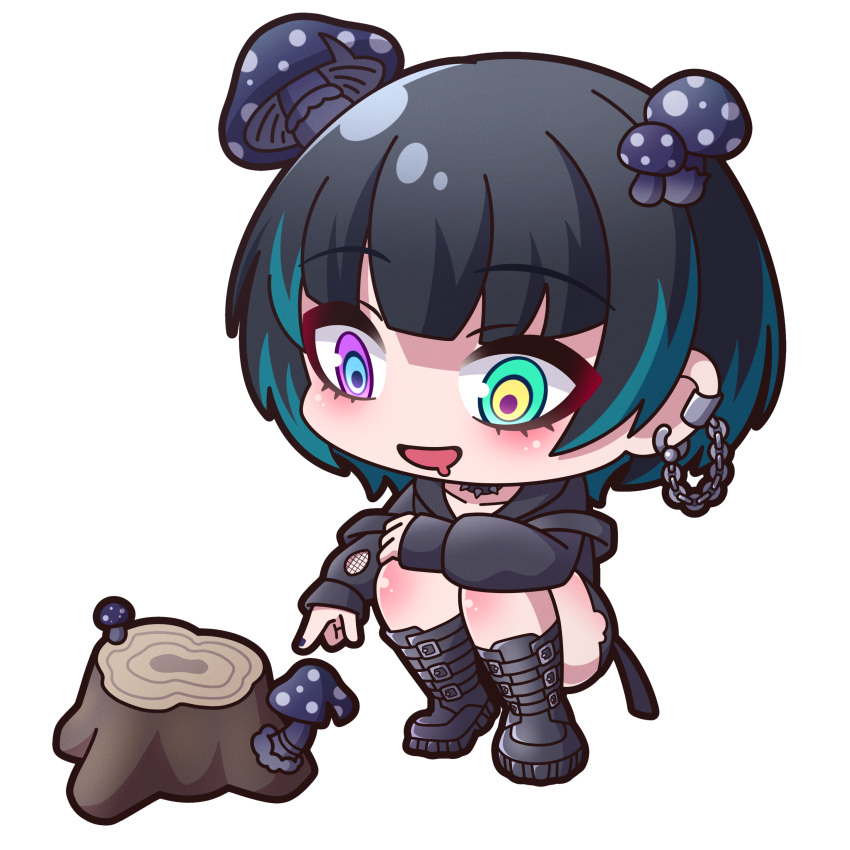 Safebooru - 1girl :d absurdres black collar black footwear black hair ...