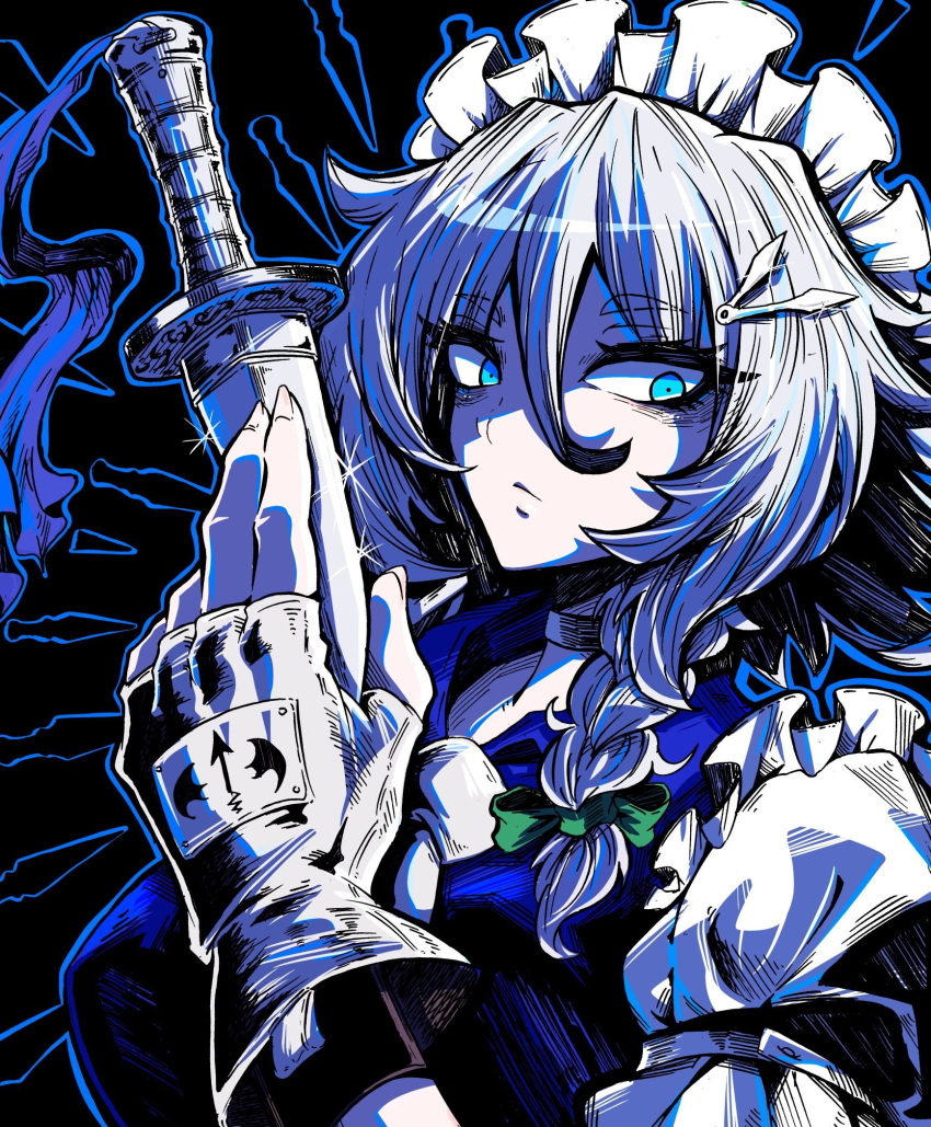 Safebooru - 1girl blue eyes bow braid breasts closed mouth collar fingerless gloves frills ...