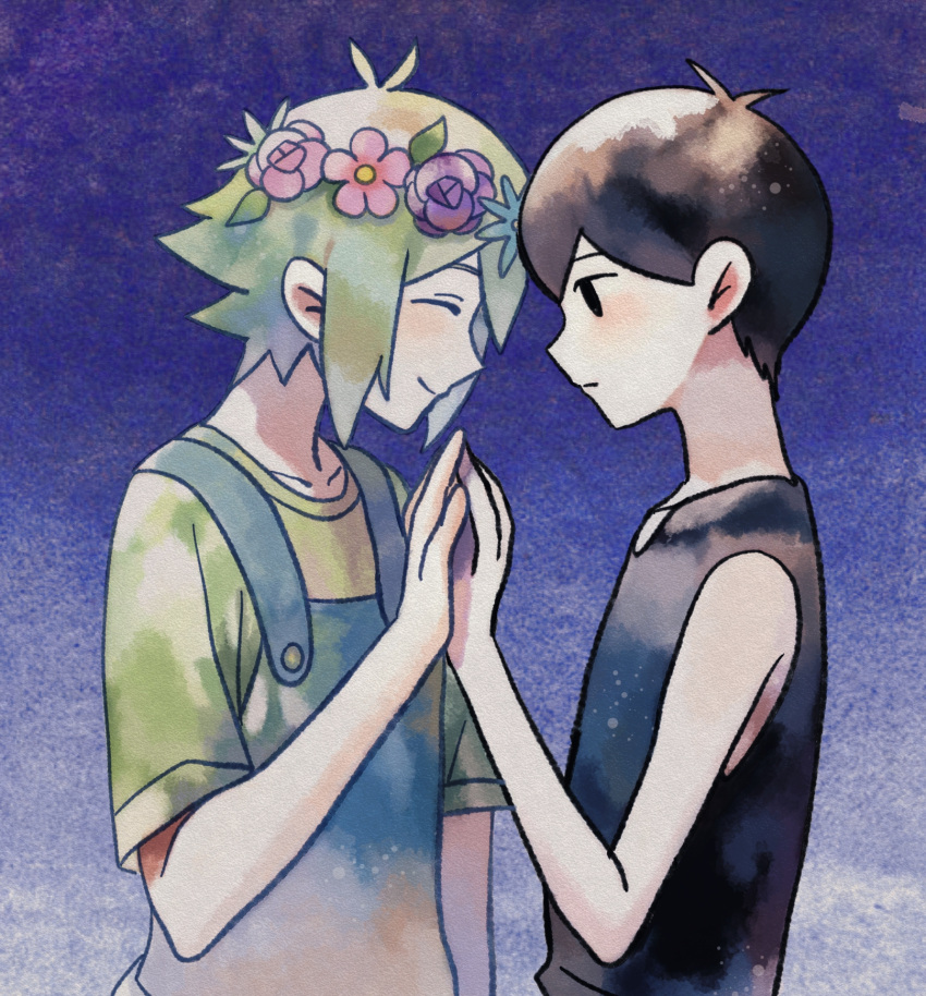 Safebooru - 2boys basil (headspace) (omori) basil (omori) black eyes black hair black tank top ...