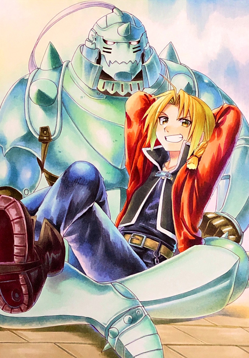 Safebooru - 2boys ahoge alphonse elric armor blonde hair braid brothers coat edward elric full ...