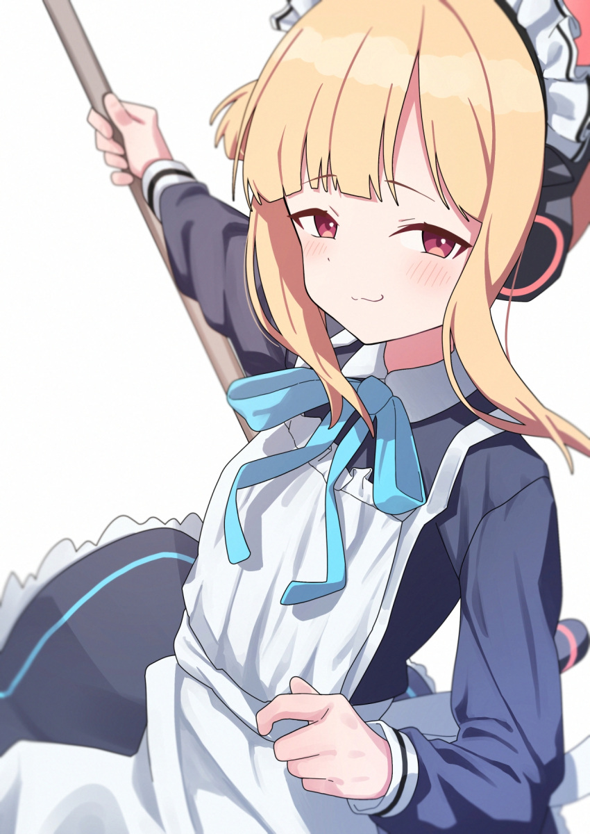 Safebooru - 1girl animal ear headphones animal ears apron aqua ribbon black dress blonde hair ...