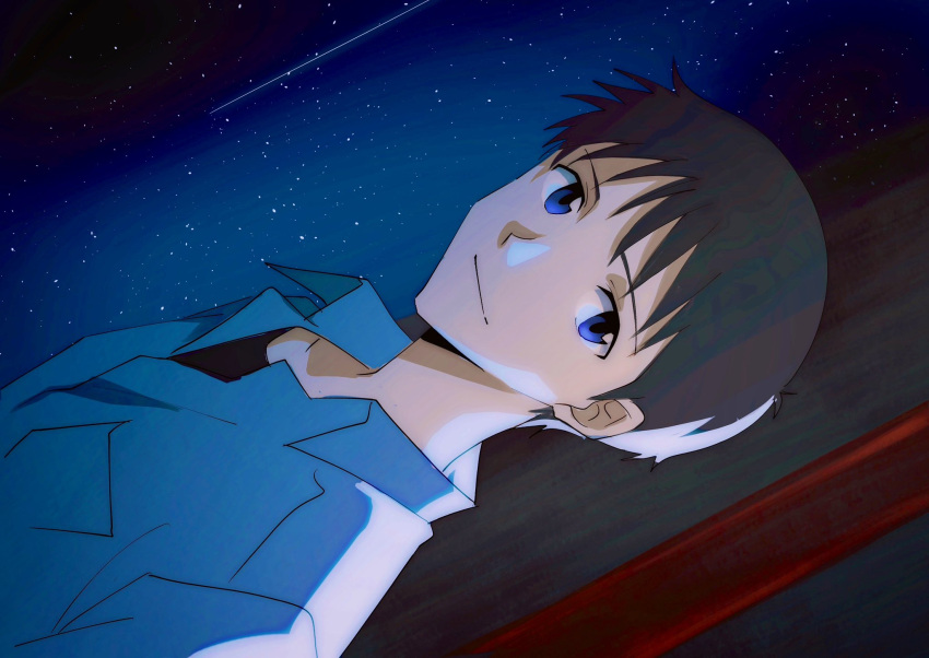 Safebooru - 1boy black shirt blue eyes brown hair closed mouth collared ...