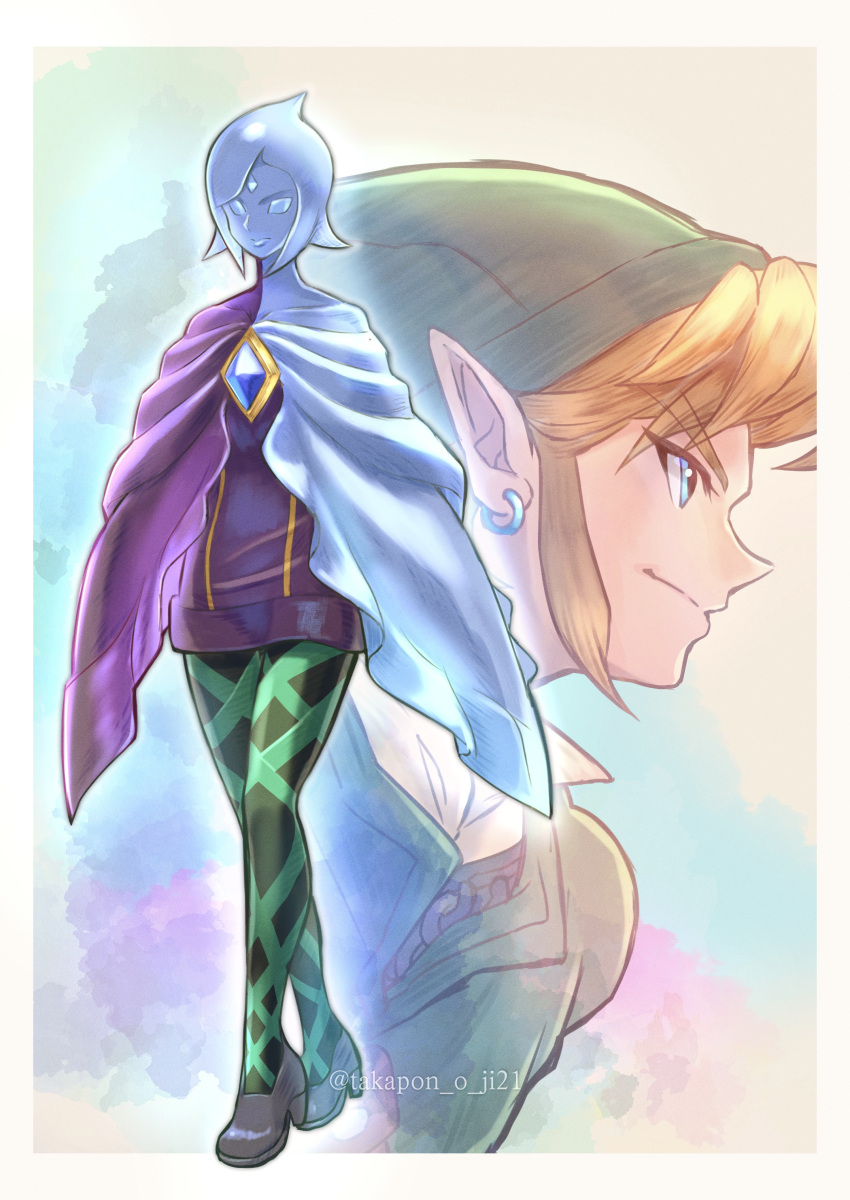 Safebooru - 1boy 1girl absurdres argyle clothes argyle pantyhose blonde hair blue cloak blue ...