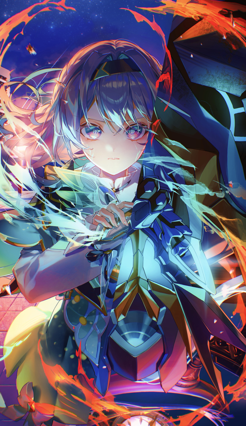 Safebooru - 1girl absurdres armor black hairband black jacket blue eyes ...