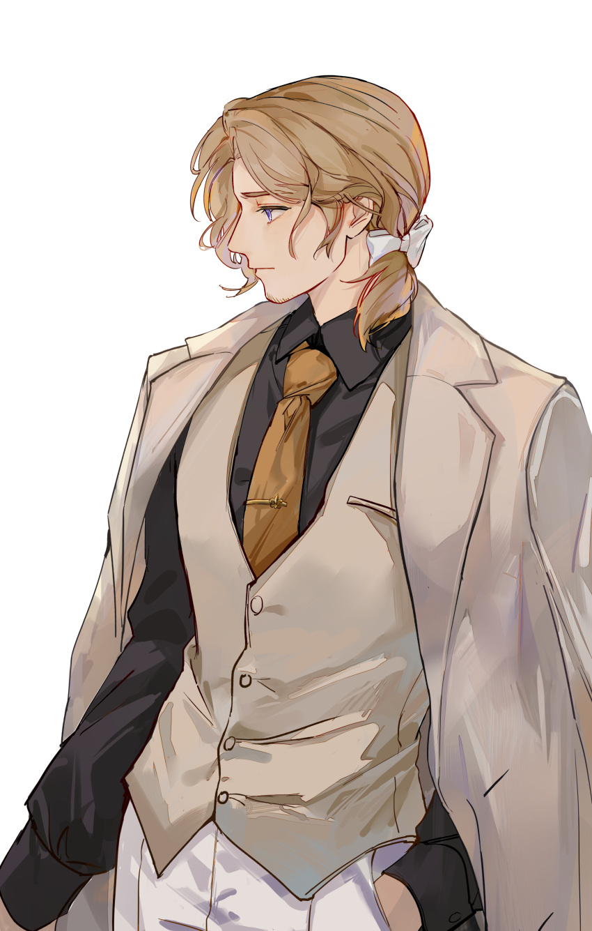 Safebooru - 1boy absurdres axis powers hetalia black shirt blonde hair bow cubed (houkuaid ...