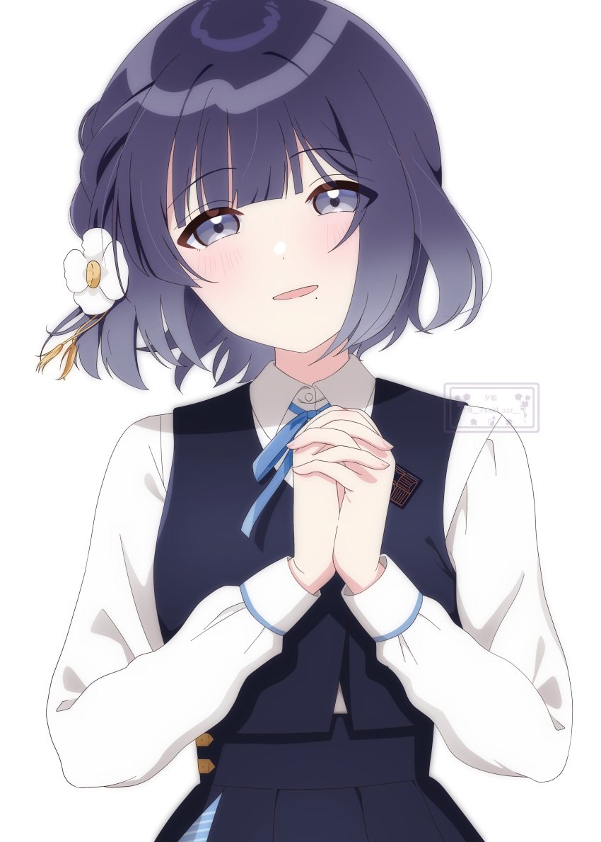 Safebooru - 1girl absurdres blue overskirt blue ribbon blue skirt blue vest blush flower gakuen ...