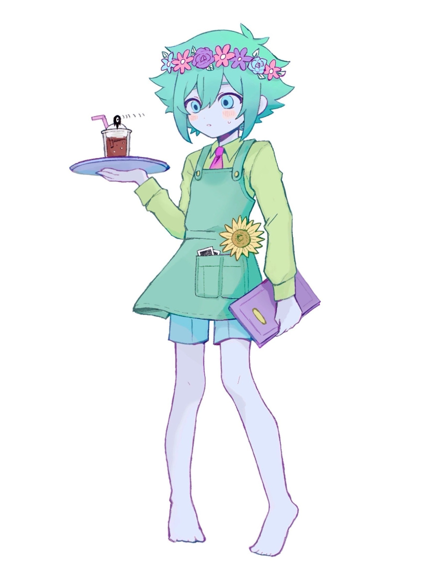 Safebooru - 1boy apron barefoot basil (faraway) (omori) basil (omori) blush closed mouth ...