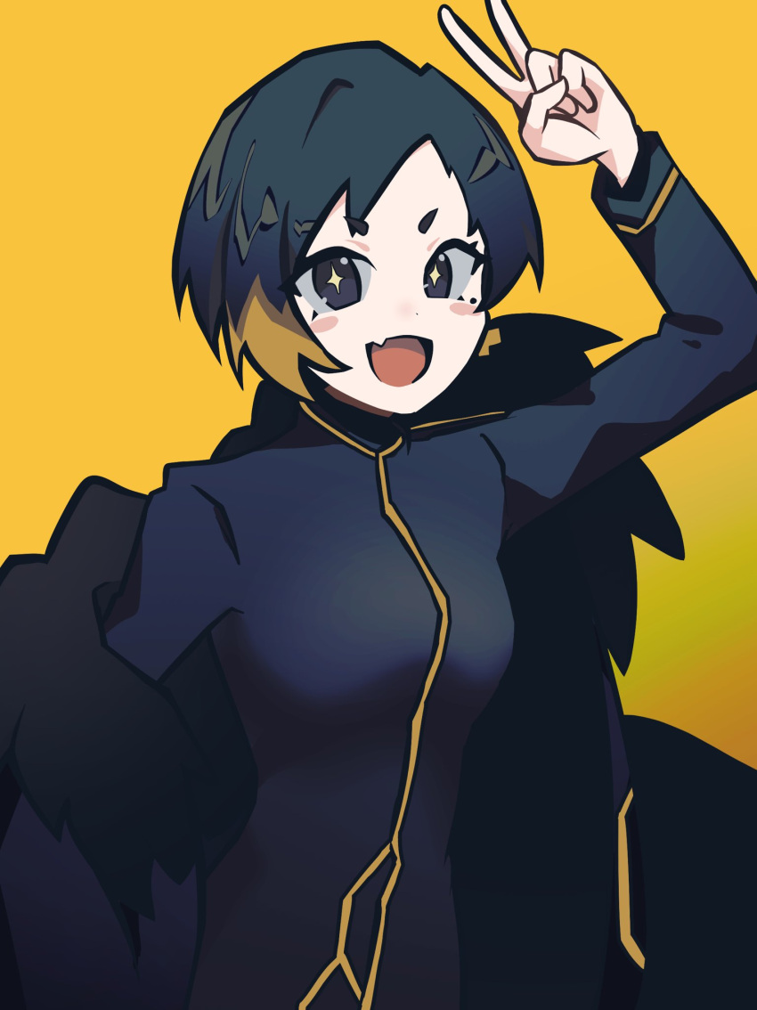 Safebooru - 1girl arm up binah (project moon) black coat black dress ...