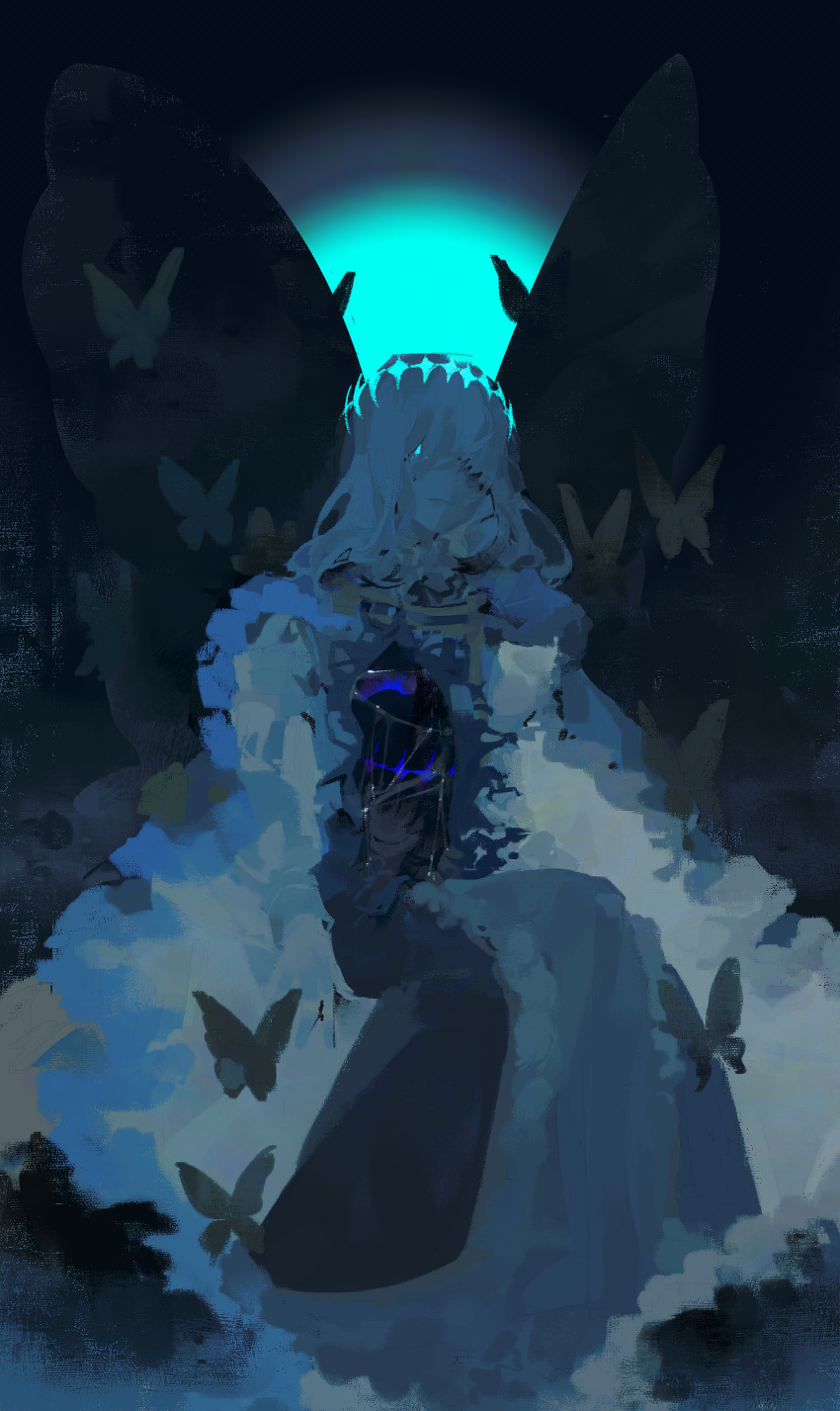 Safebooru - 1boy absurdres arthropod boy blue eyes bug butterfly butterfly wings cape crown ...