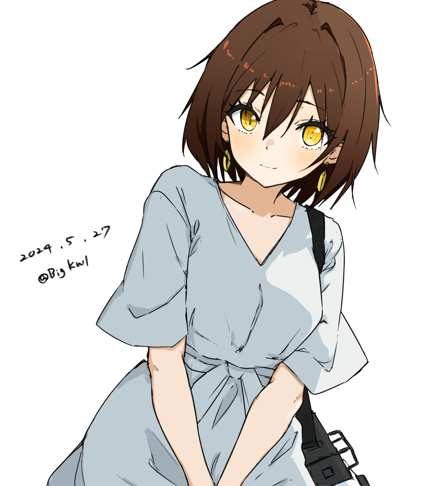 Safebooru 1girl Absurdres Bag Bigkwl Brown Hair Collarbone Dated 1609