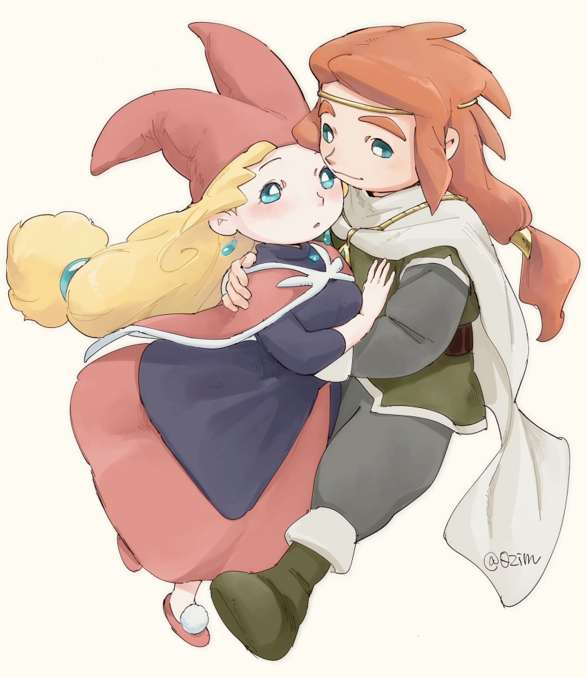 Safebooru - 1boy 1girl :o blonde hair blue eyes blue pants cape ...