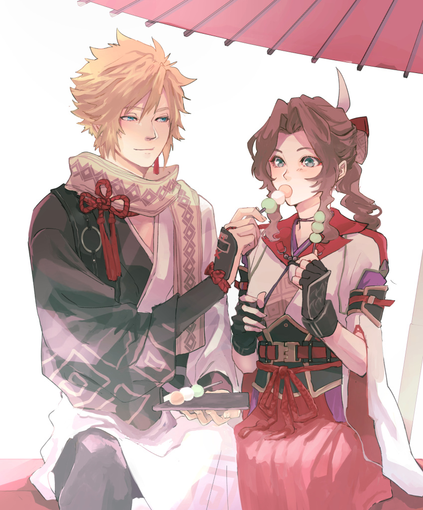 Safebooru - 1boy 1girl absurdres aerith gainsborough (kamura dress) black gloves black pants ...