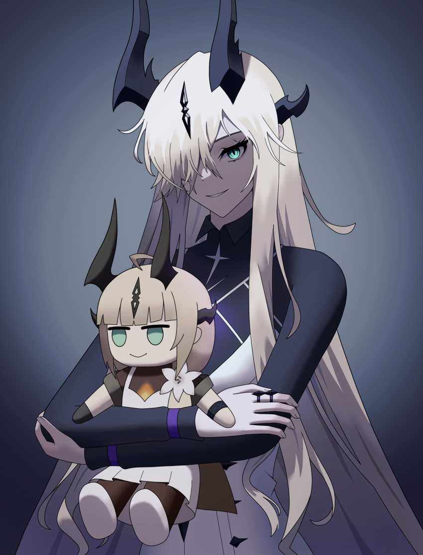 Safebooru - 1girl absurdres ahoge arknights black horns black shirt blue eyes character doll ...