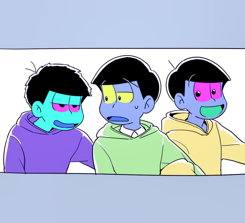 Safebooru - 3boys black hair blue skin brothers colored skin colorful ...