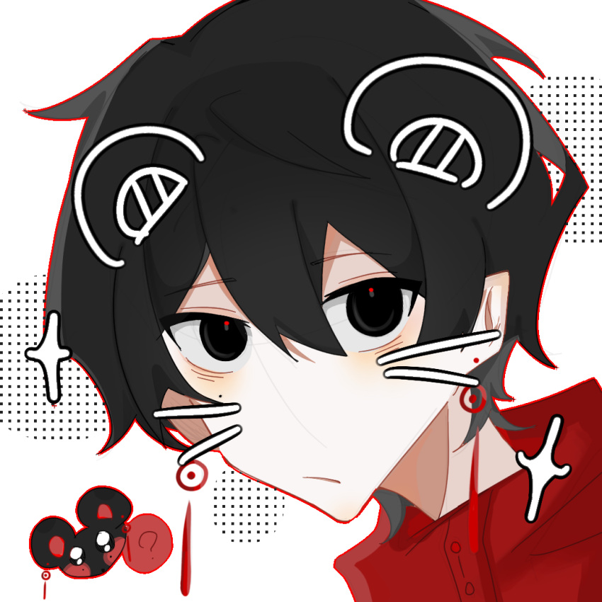 Safebooru - 1boy :/ ? animal ears animalization black hair chinese commentary closed mouth ...