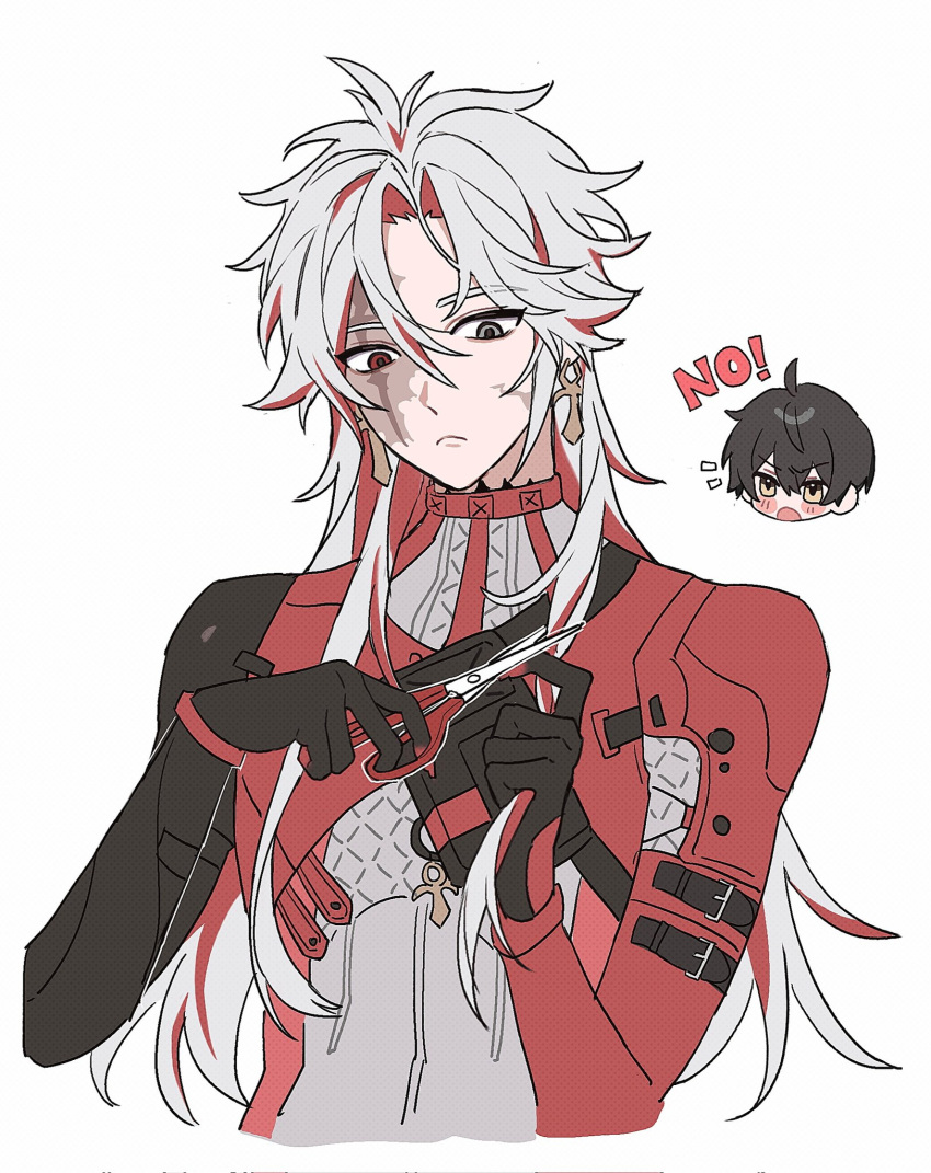 Safebooru - 2boys ahoge alternate hair length alternate hairstyle black ...