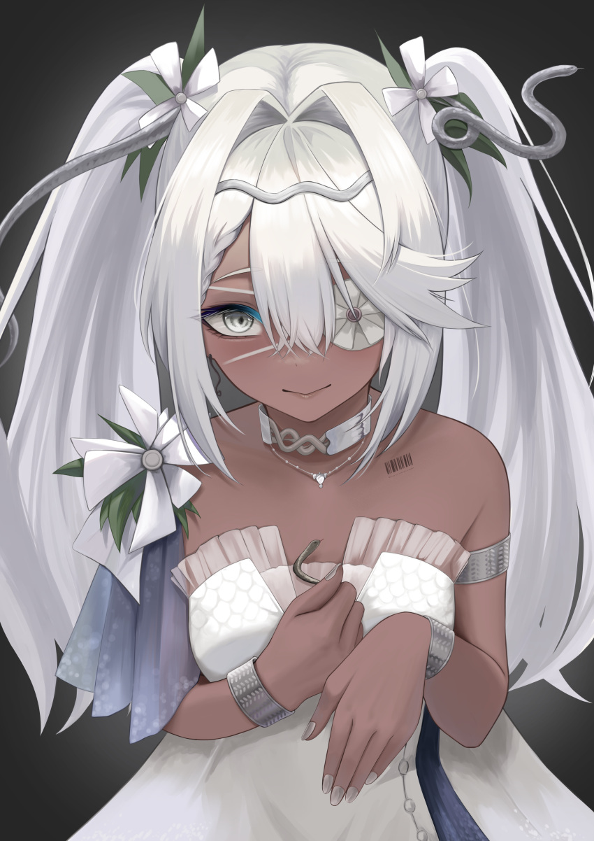 Safebooru - 1girl absurdres armlet barcode barcode tattoo closed mouth codename696 dark-skinned ...