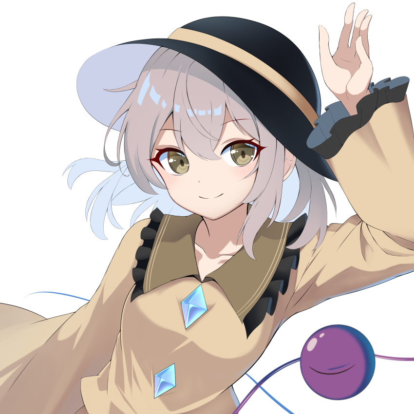 Safebooru - 1girl absurdres arm up black hat buttons diamond button frilled shirt collar frills ...