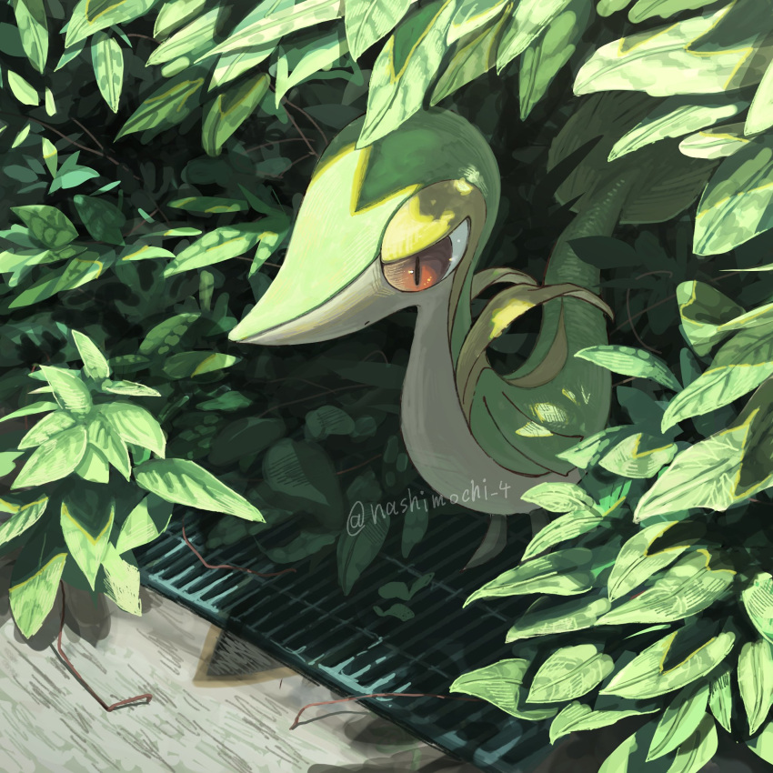 Safebooru - brown eyes closed mouth drain (object) grate highres leaf looking down nashimochi 4 ...