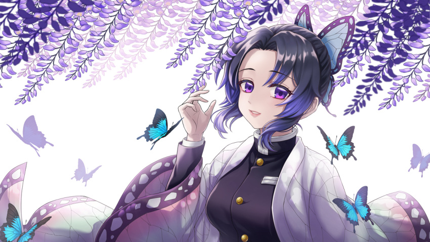Safebooru - 1girl black jacket breasts bug butterfly butterfly hair ornament demon slayer ...