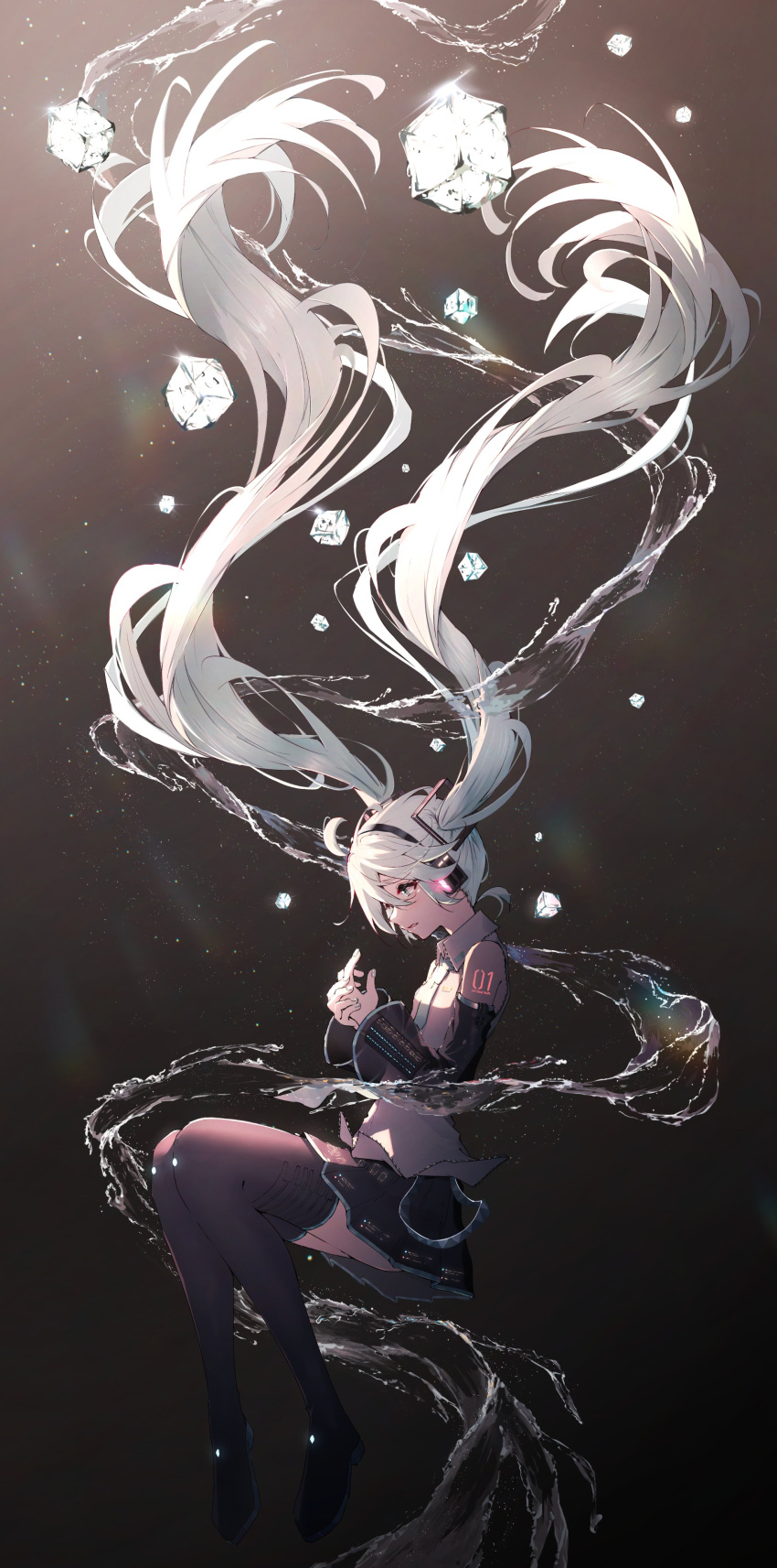 Safebooru - 1girl absurdres aqua eyes aqua hair black footwear black skirt black sleeves boots ...