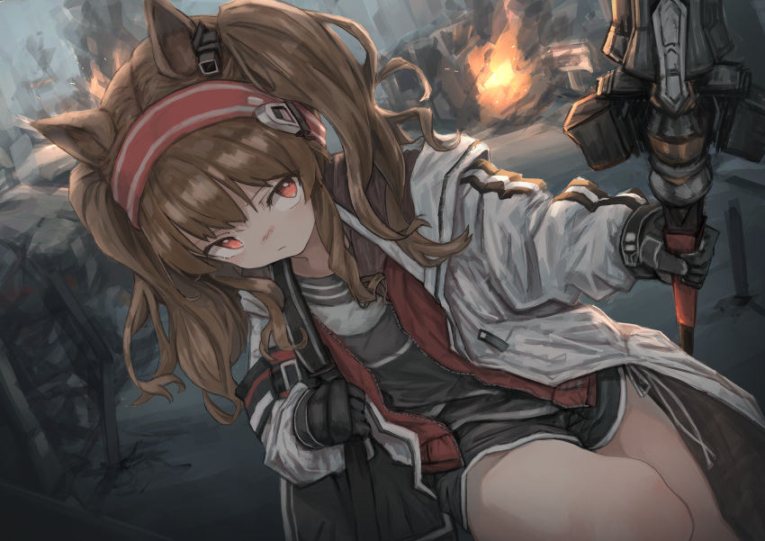 Safebooru - 1girl absurdres angelina (arknights) animal ears arknights bag battlefield black bag ...