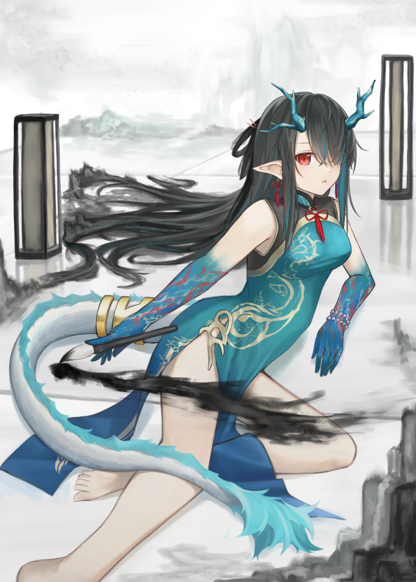 Safebooru - 1girl absurdres arknights black hair china dress chinese clothes dragon girl dragon ...