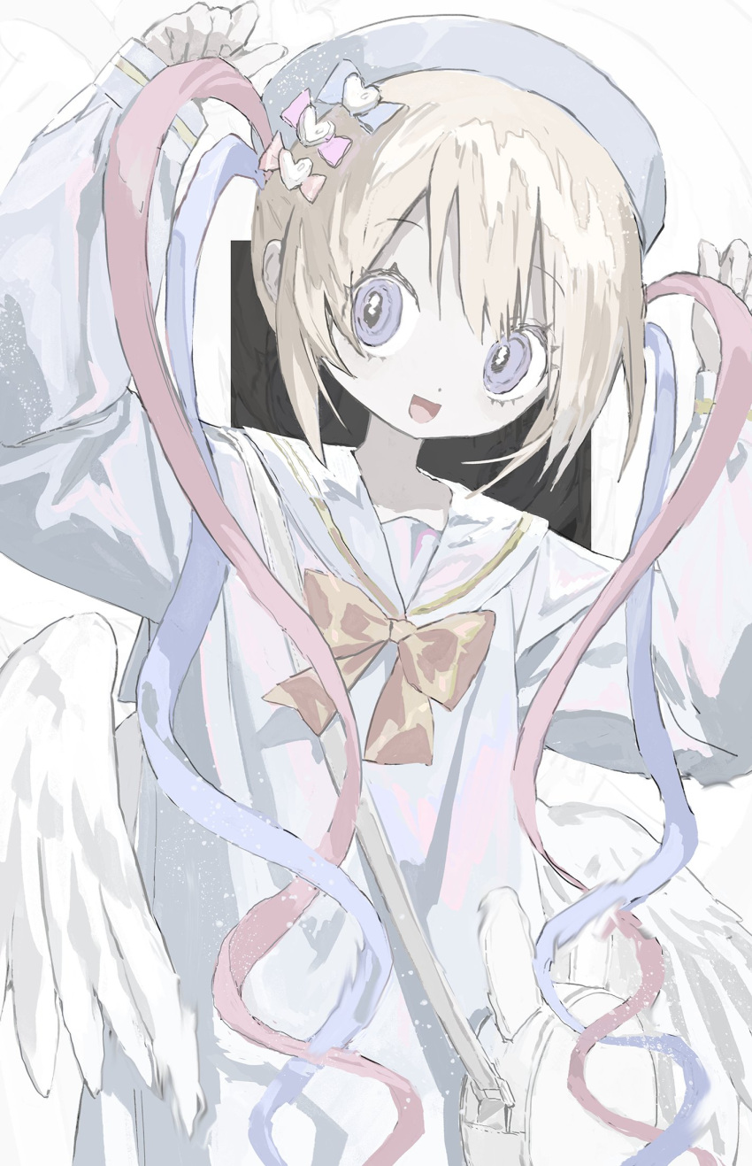 Safebooru - 1girl arms up bag beret blonde hair blue eyes bow bowtie chouzetsusaikawa tenshi ...