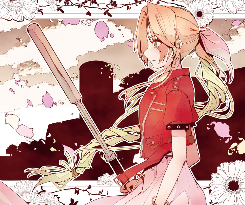 Safebooru - 1girl aerith gainsborough bangle bracelet braid braided ponytail brown hair closed ...