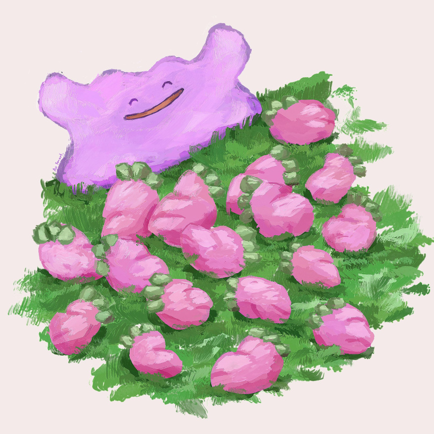 Safebooru - ^ ^ ao (40 4127) berry (pokemon) closed eyes ditto grass ...