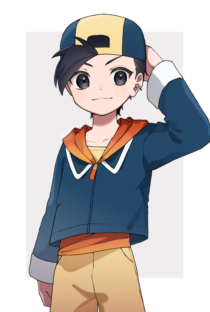 Safebooru - 1boy black hair border closed mouth collarbone commentary ...