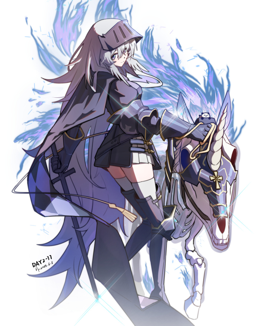 Safebooru - 1girl absurdres arknights armor armored gloves barding blue eyes blue fire boots ...