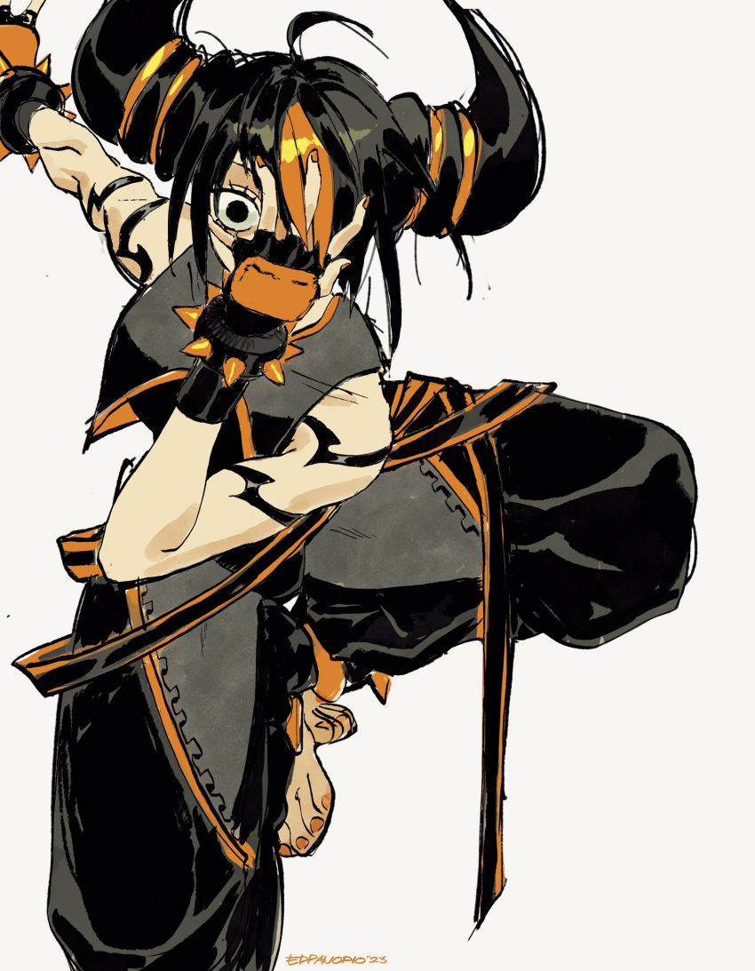 Safebooru - 1girl alternate color baggy pants belt black eyes black gloves black hair black ...