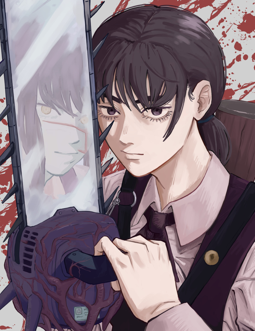 Safebooru - 1girl absurdres black dress black eyes black hair black ribbon chainsaw chainsaw man ...