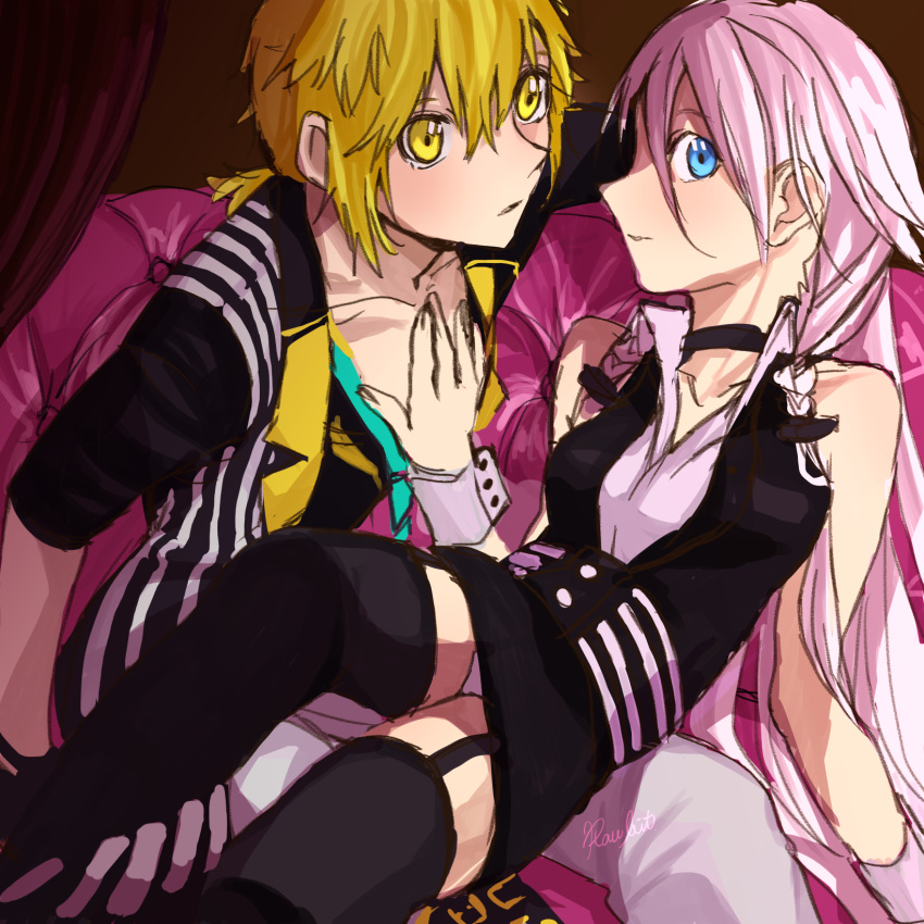 Safebooru - 1boy 1girl conqueror (cevio) highres holy lancer (module) ia (vocaloid) kagamine len ...