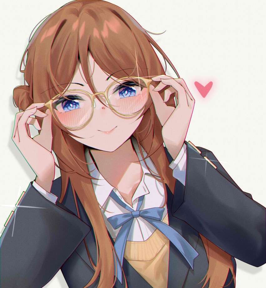 Safebooru - 1girl absurdres bespectacled black jacket blazer blue eyes blue ribbon blush bright ...