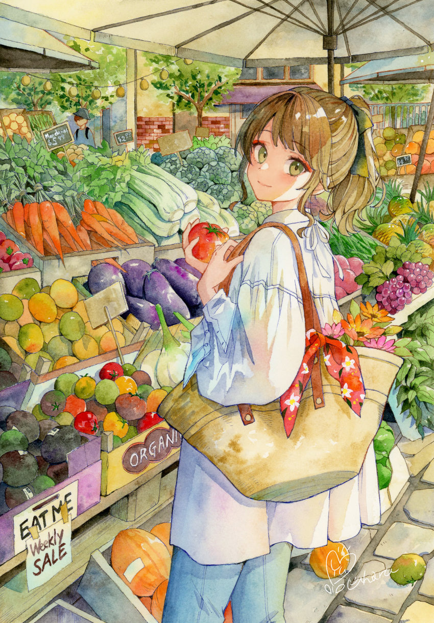 Safebooru - 1girl absurdres artist name bag bell pepper black bow bok ...